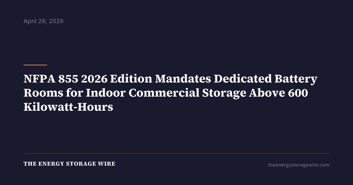NFPA 855 2026 Edition Mandates Dedicated Battery Rooms for Indoor ...